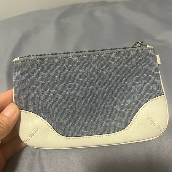 Coach | Bags | Coach Signature Wristlet In Light Blue And White Leather ...